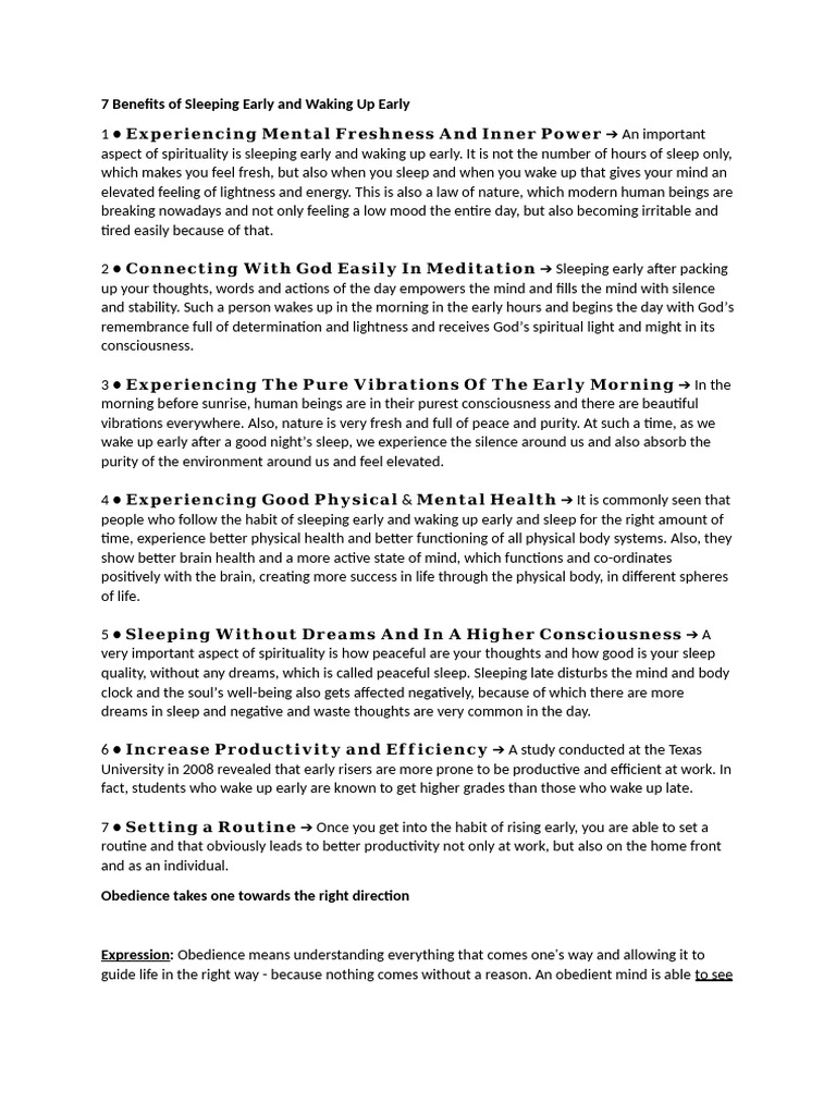 Benefits of Early Sleep and Wakefulness | PDF | Sleep | Psychology