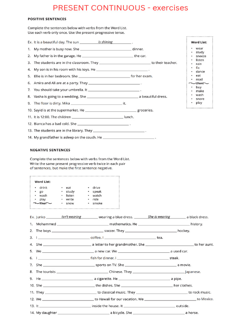 Present Continuous - Exercises (6r) | PDF