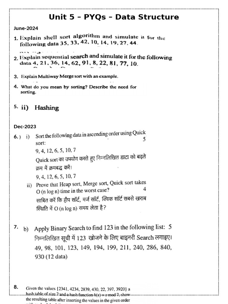 Unit 5 - PYQs-Data Structure @tushar Pawar | PDF