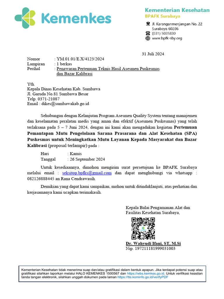 KOP SURAT SRIKANDI Pengantar & Proposal Pertemuan Teknis Dan Bazar Kalibrasi Dinkes Sumbawa ...