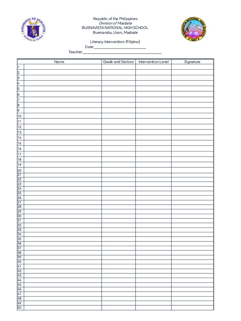 Attendance - Intervention Filipino | PDF