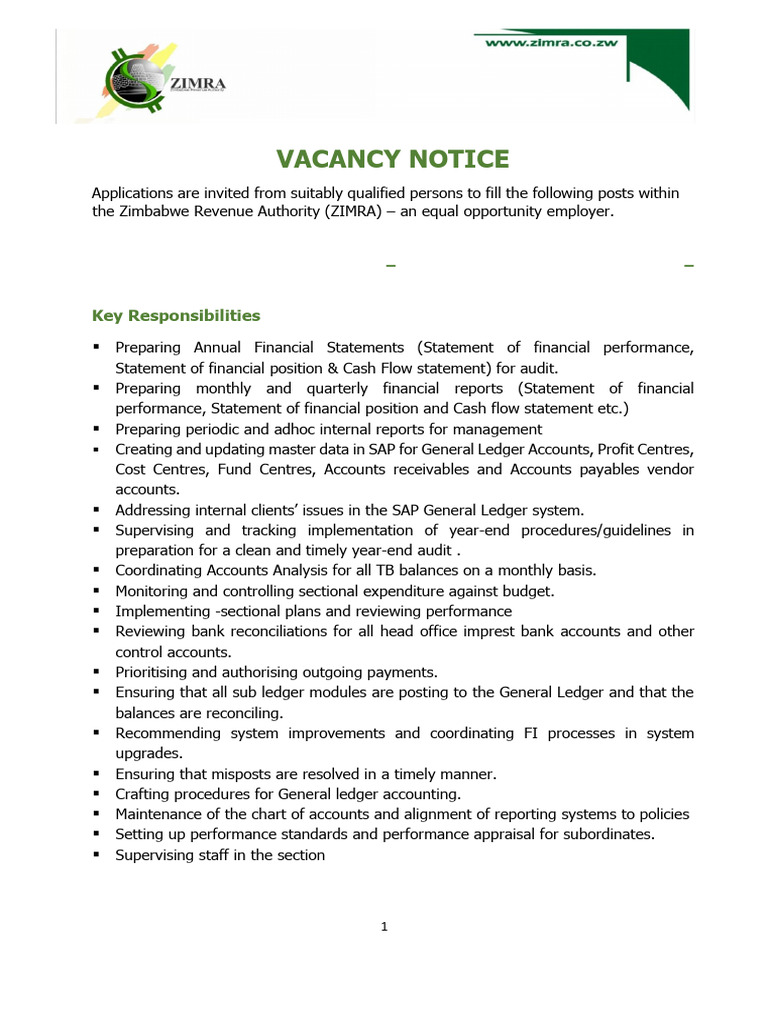 ZIMRA Job Vacancies 2023 | PDF | Employment | Balance Sheet