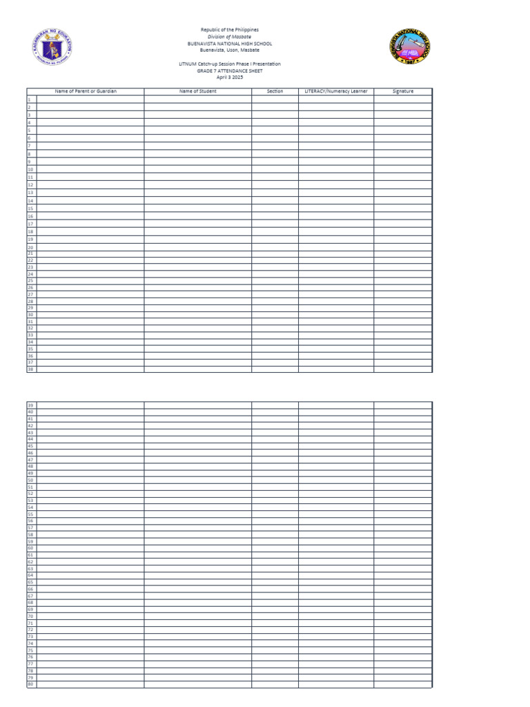 Attendance - LITNUM Phase 1 G7 | PDF