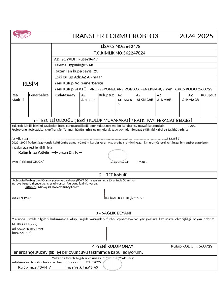 Transfer Formu Roblox2023 | PDF