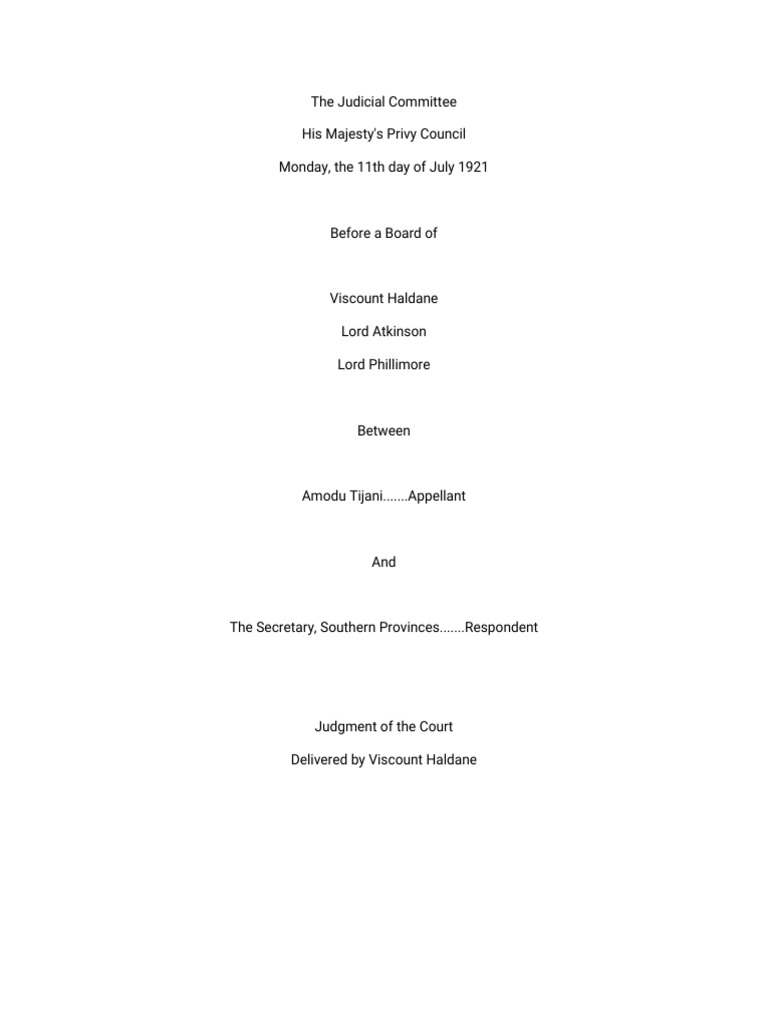 Amodu Tijani V Secretary of Southern Nigeria | PDF