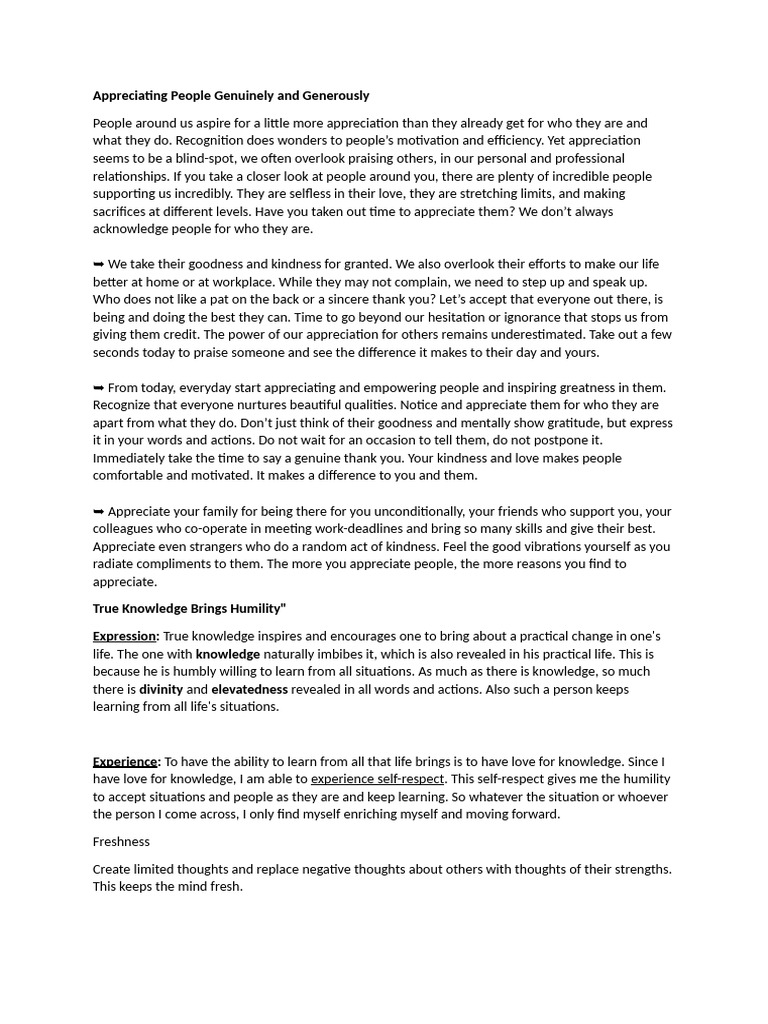 The Power of Genuine Appreciation | PDF | Humility | Knowledge