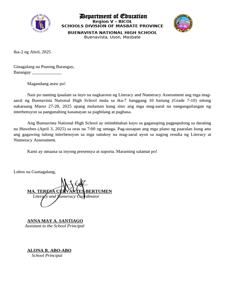 Invitation Letter To Brgy Official | PDF