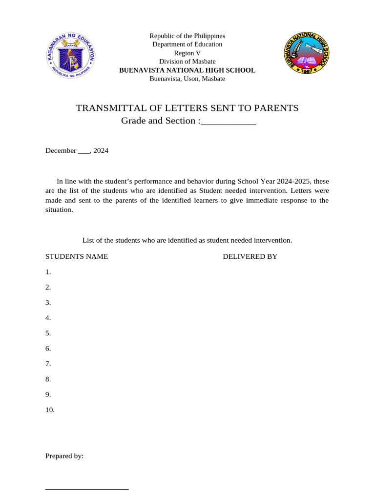 Student Intervention Letters Transmittal | PDF