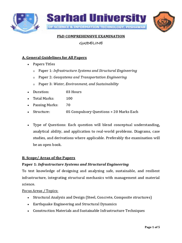 PHD Comprehensive Examination Guidelines | PDF | Infrastructure | Hydrology