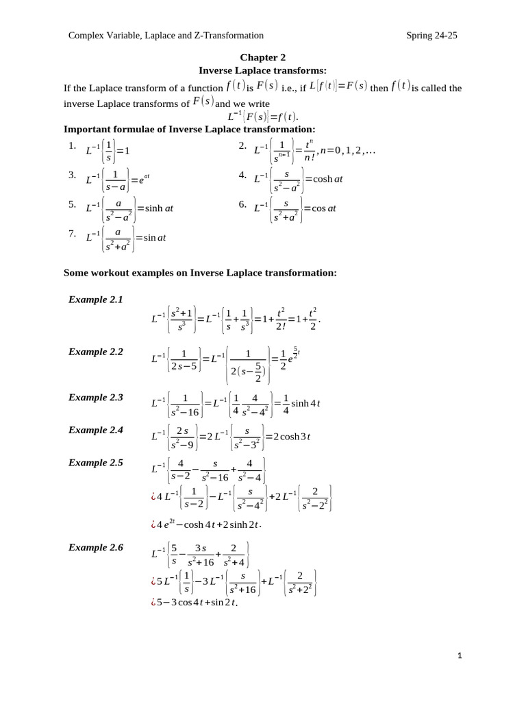 Inverse Laplace Transform Examples and Formulas | PDF | Laplace ...