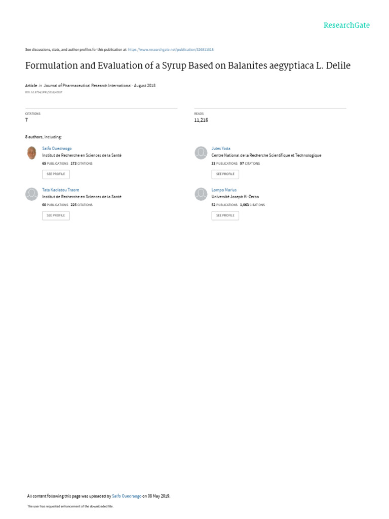 Formulation and Evaluation of A Syrup Based On Bal | PDF | Chromatography