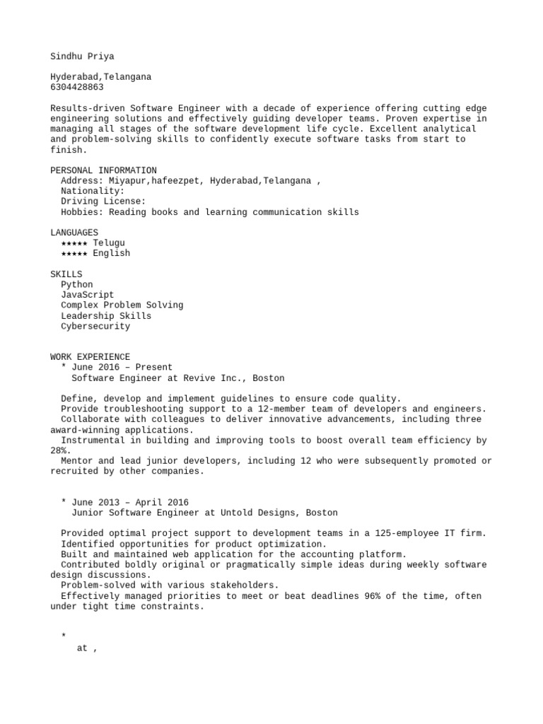 Sindhu Priya - Resume | PDF