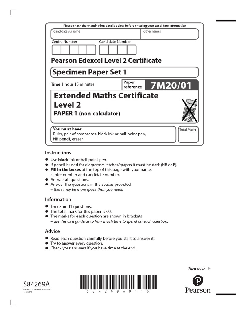 Edexcel Level 2 Extended Maths Specimen | PDF | Area | Geometry