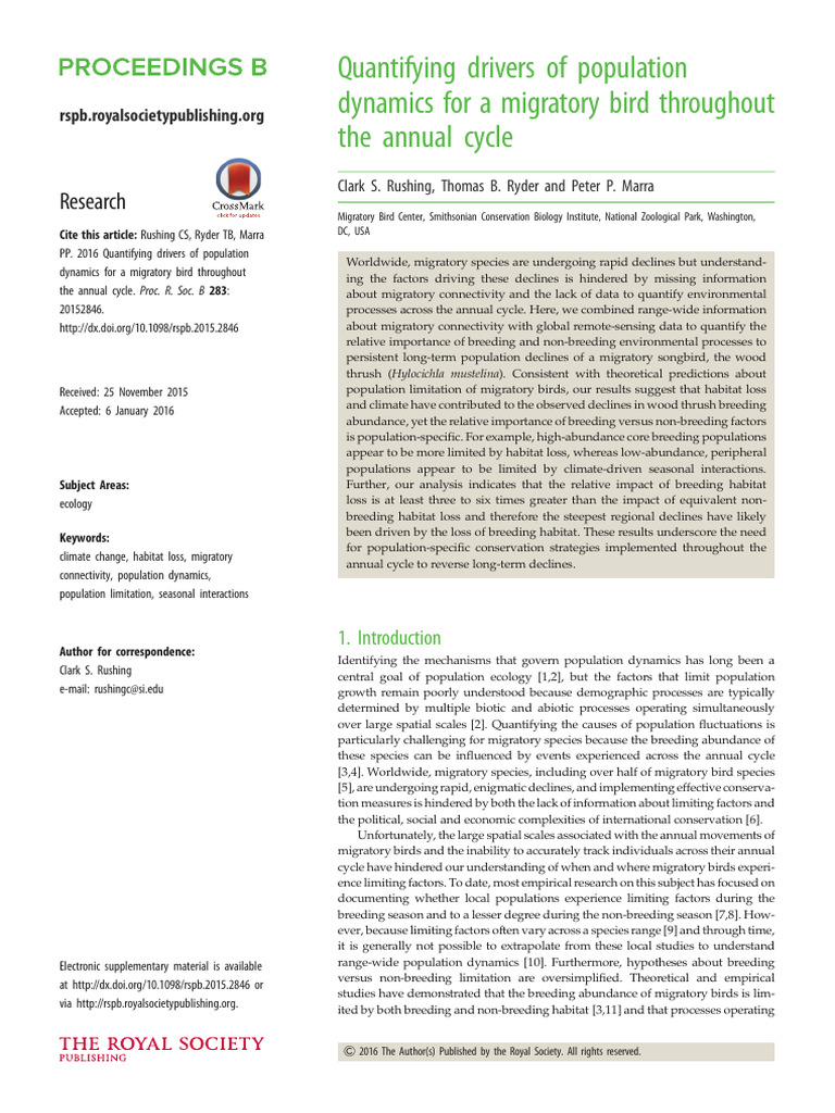 Quantifying Drivers of Population Dynamics For A Migratory Bird Throughout The Annual Cycle ...