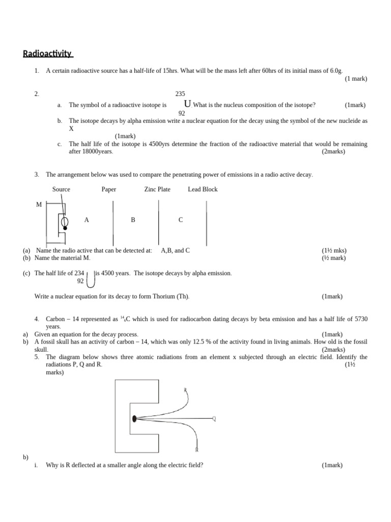 Radioactivity Questions and Answers | PDF | Radioactive Decay ...