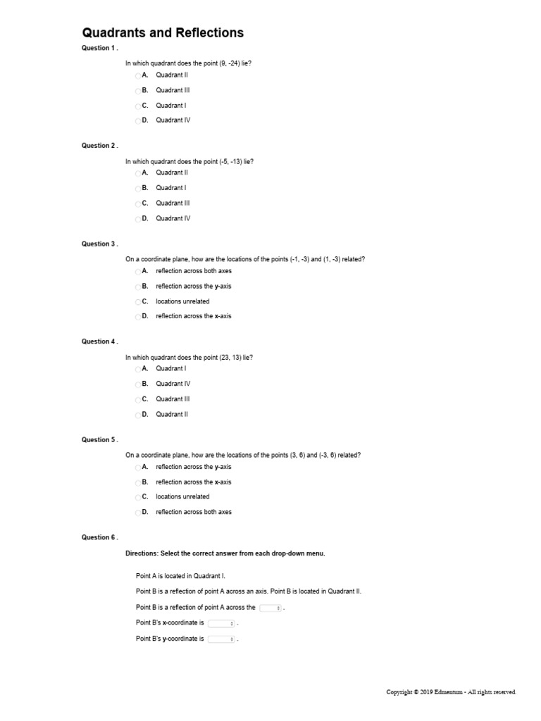 SI - 6.NS.C.6b - Quadrants & Reflections | PDF | Cartesian Coordinate ...