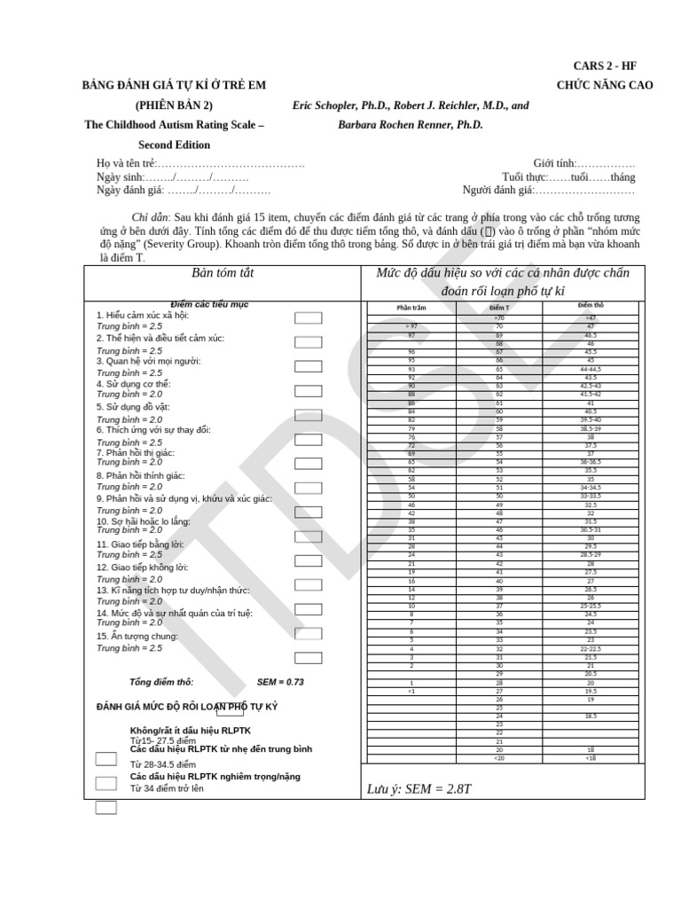 Bản CARS2.HF Chức Năng Cao. | PDF