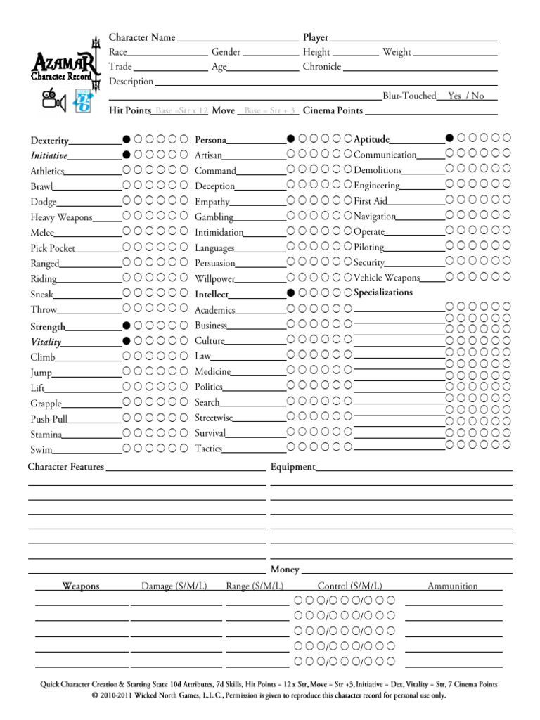 Azamar RPG - WNG - Azamar Character Record | PDF