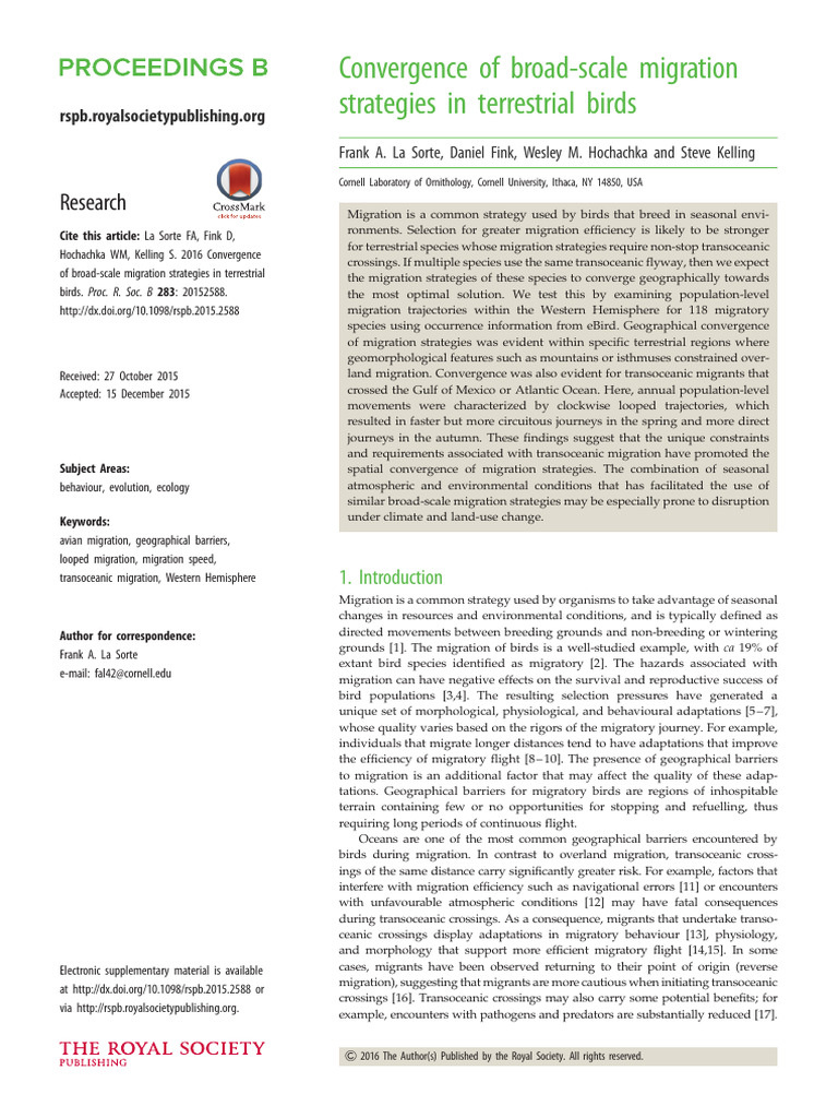 Convergence of Broad-Scale Migration Strategies in Terrestrial Birds ...