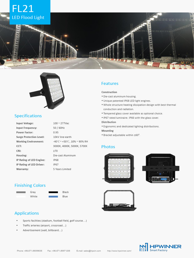 FL21 LED Flood Light Specifications | PDF | Electrical Engineering ...