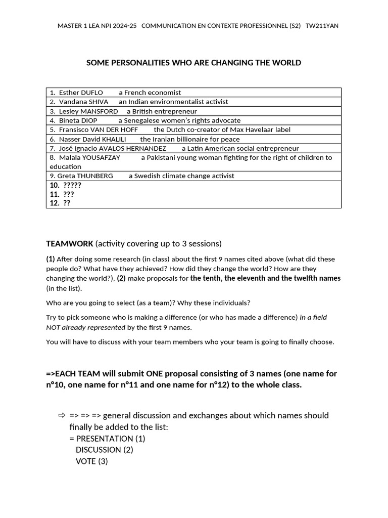 M1 NPI 2024-25 S2 Workshop3 (Personalities... ) | PDF