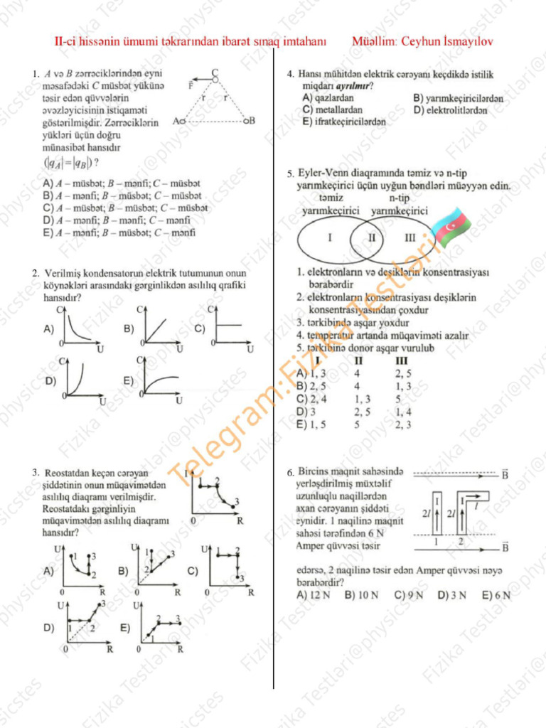 Fizika II Hissə Ümumi Sınaq Imtahanı | PDF