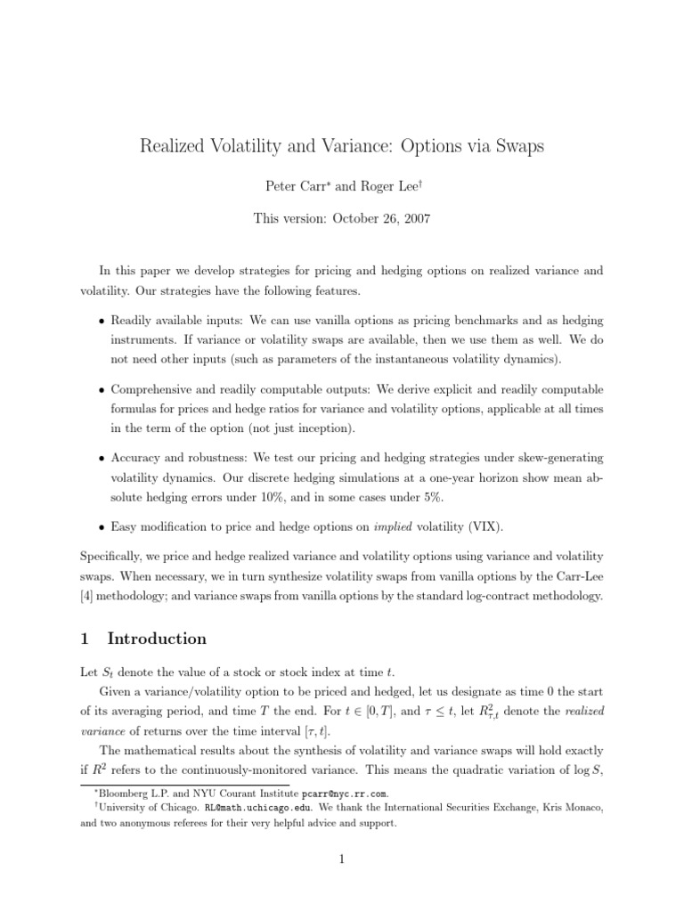 Realized Volatility and Variance Options Via Swaps | PDF | Option (Finance) | Vix