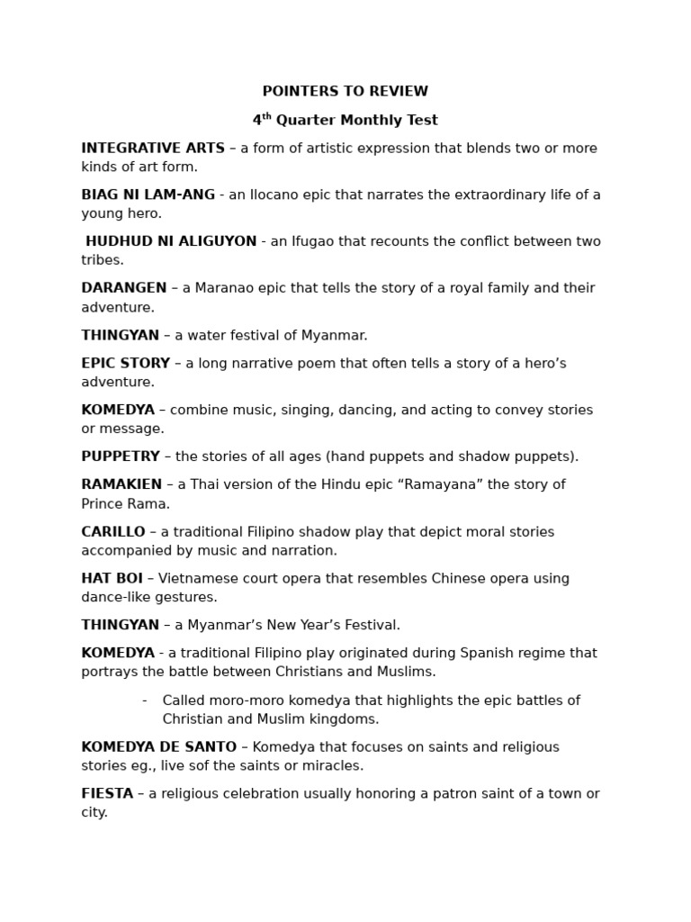 4TH-QUARTER - POINTERS-TO-REVIEW-in-MAPEH-7 2 | PDF