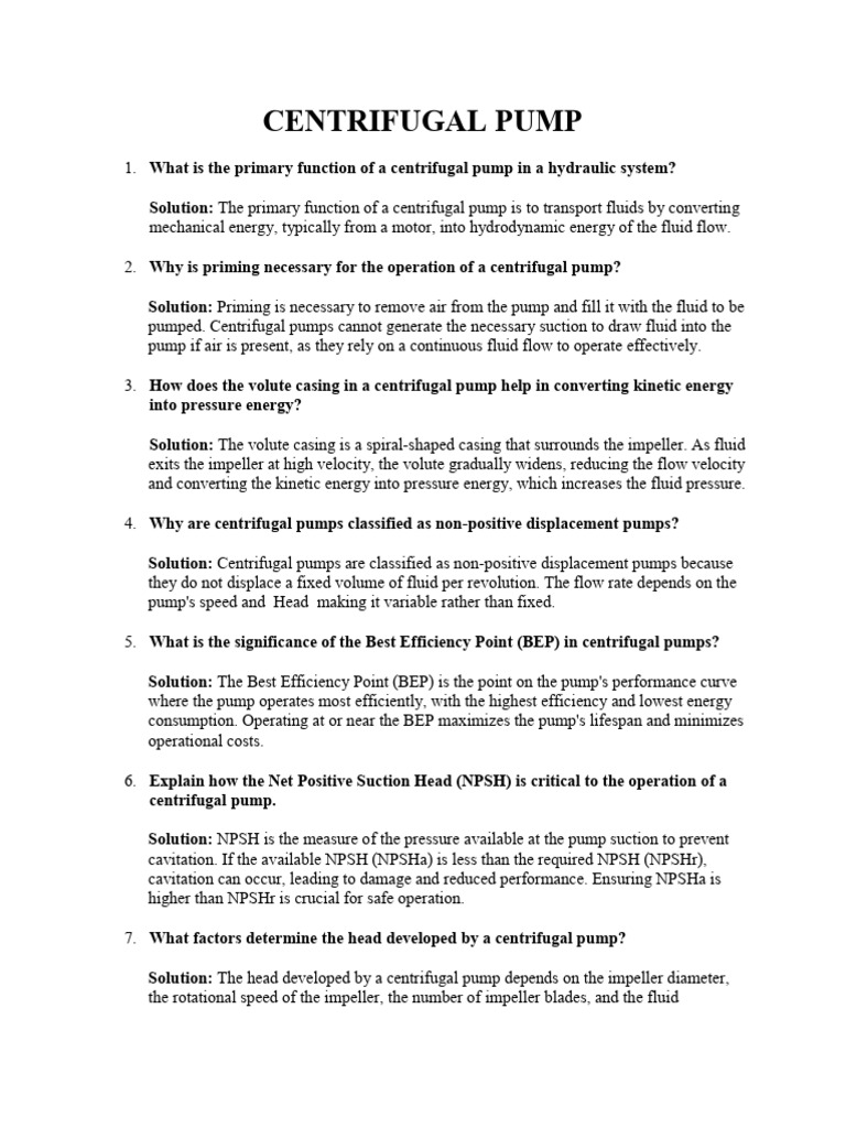 CENTRIFUGAL PUMP - Sample Questions | PDF | Pump | Gases