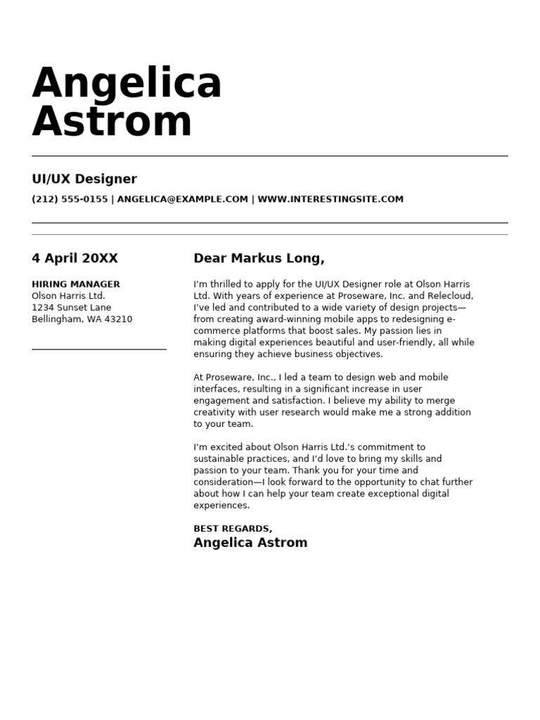 Classic UIUX Designer Cover Letter | PDF