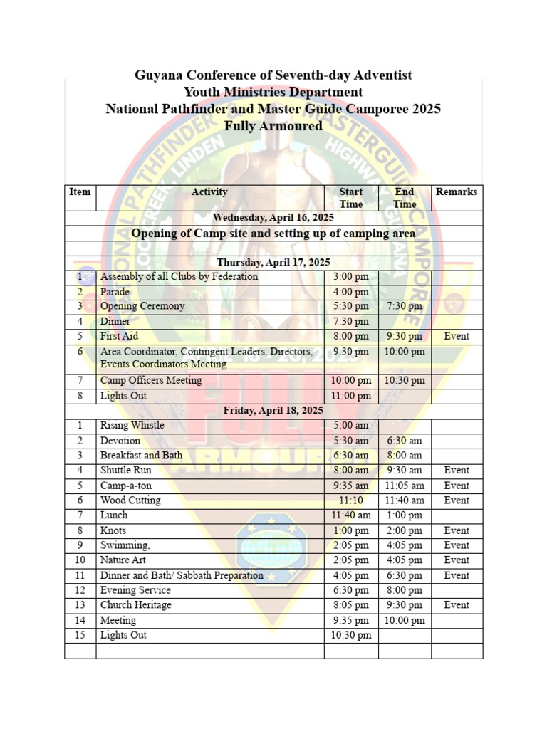 2025 Pathfinder and Master Guide Camporee Guidelines | PDF | Knot