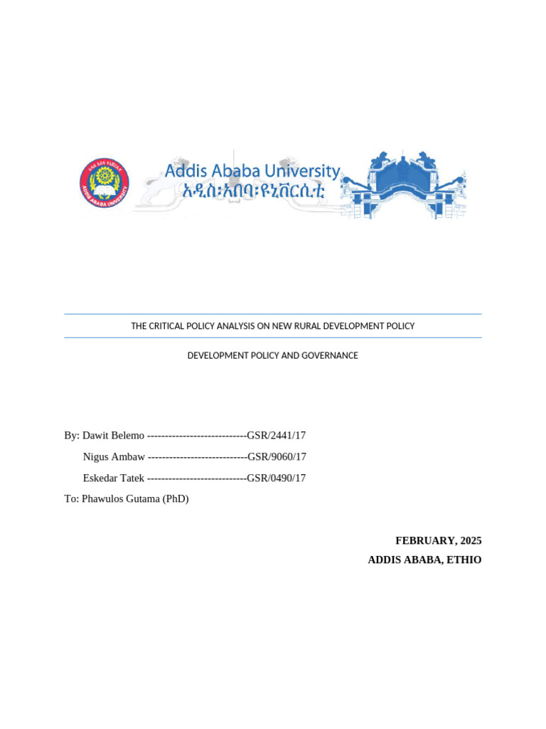 Critical Policy Analysis On Rural Development 2024 | PDF | Agriculture ...