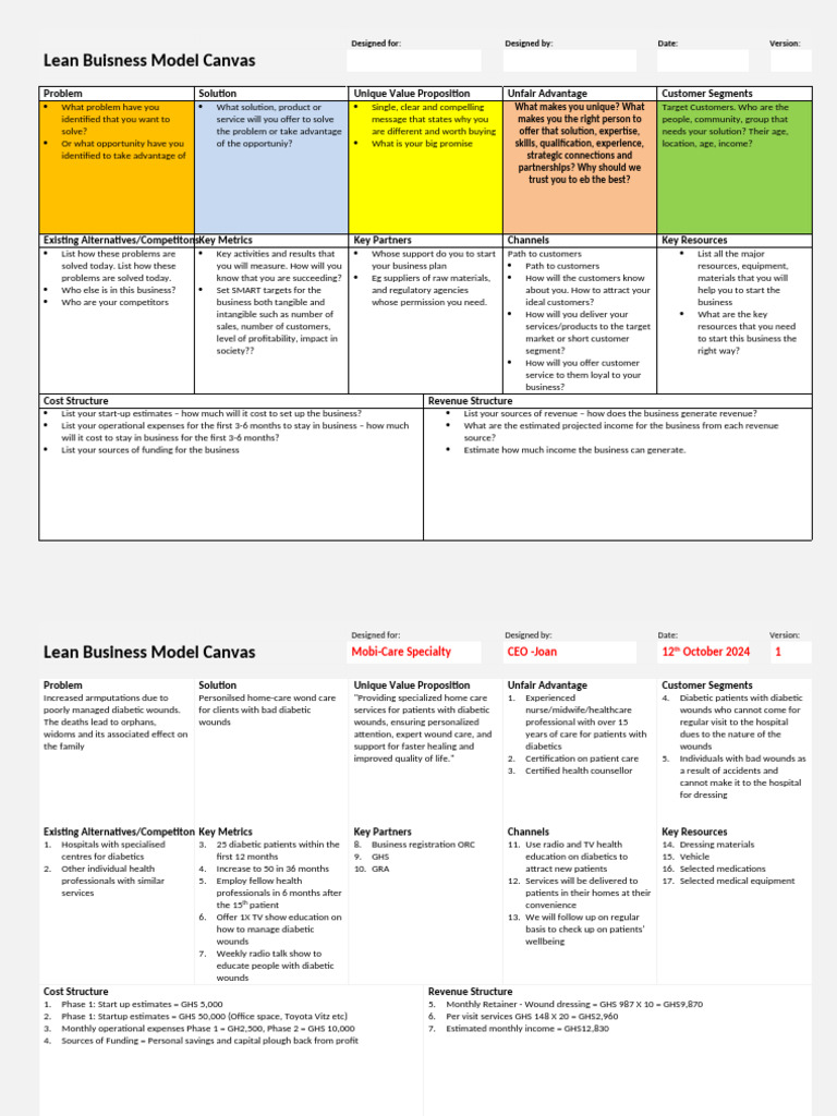 Lean-Canvas GCUC Class Entrepreneurship Assignment-1 | PDF | Patient ...