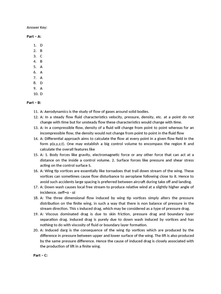 Answer Key - Set 1 - Aircraft Structures | PDF | Drag (Physics) | Fluid ...