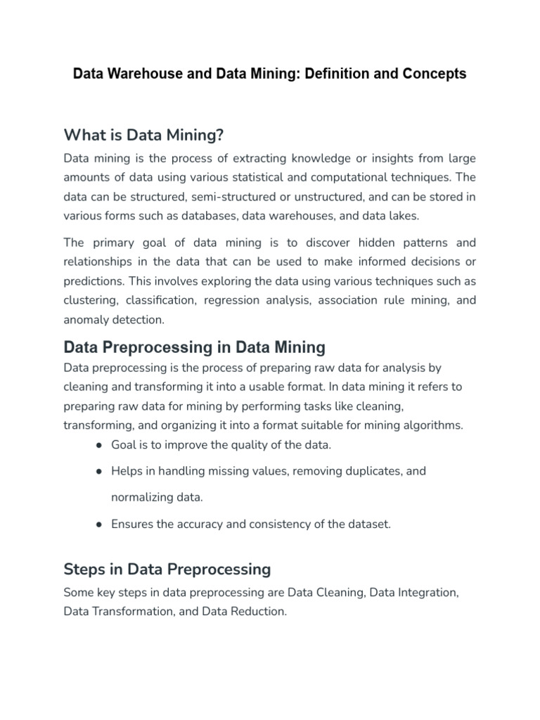 Data Warehouse and Data Mining- Definition and Concepts | PDF | Data ...