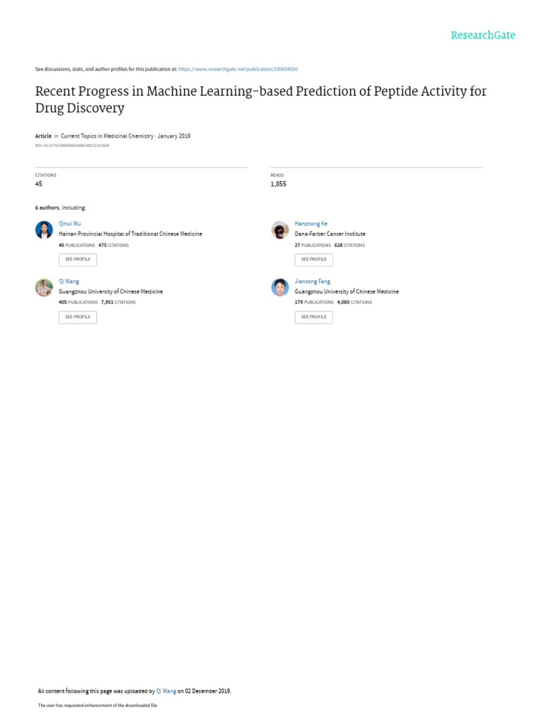 Machine Learning in Peptide Drug Discovery | PDF | Machine Learning | Proteins