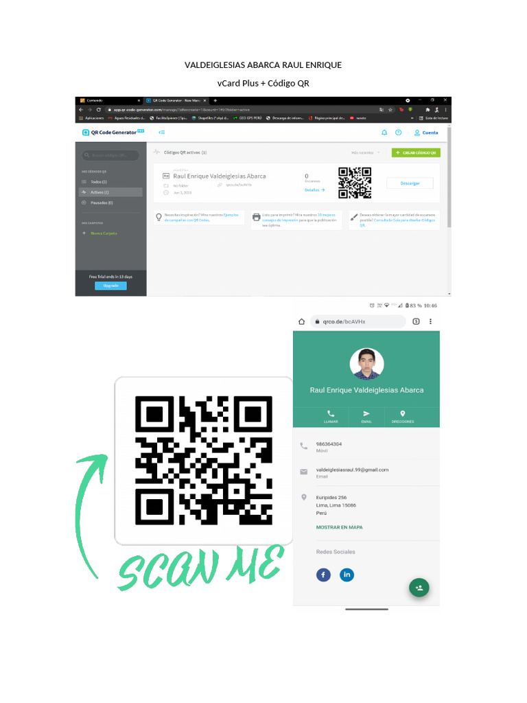 Vcard Plus + Código QR - Valdeiglesias Abarca Raul Enrique | PDF