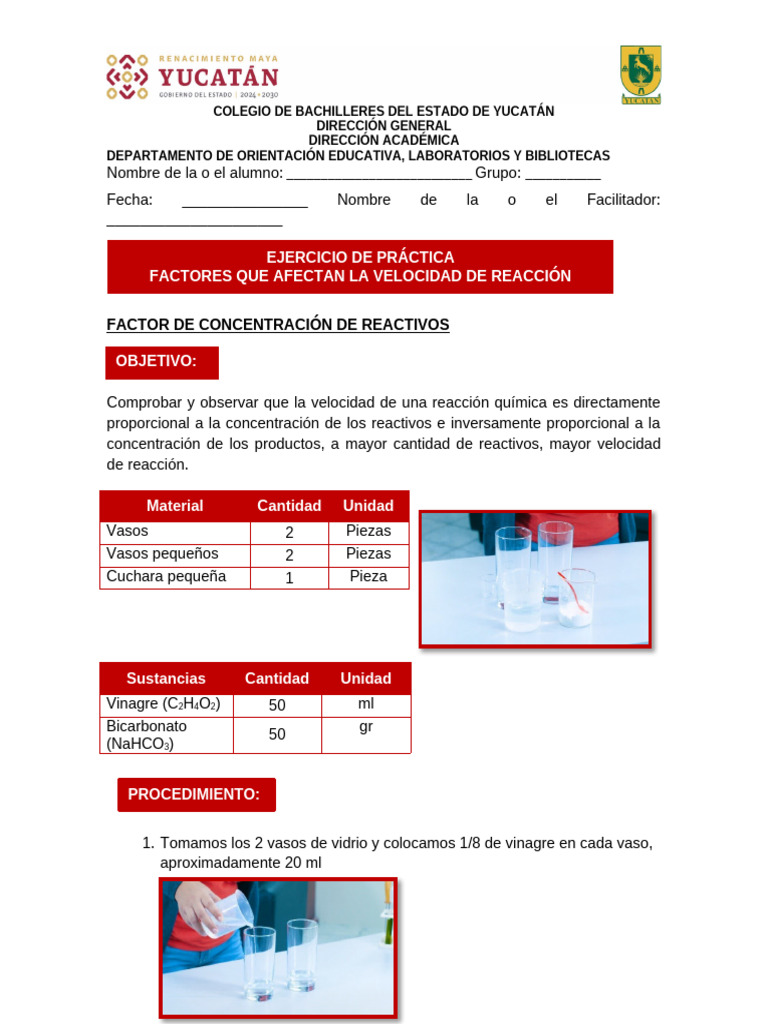 Ejercicio de Práctica de Factores Que Afectan La Velocidad de Reacción ...