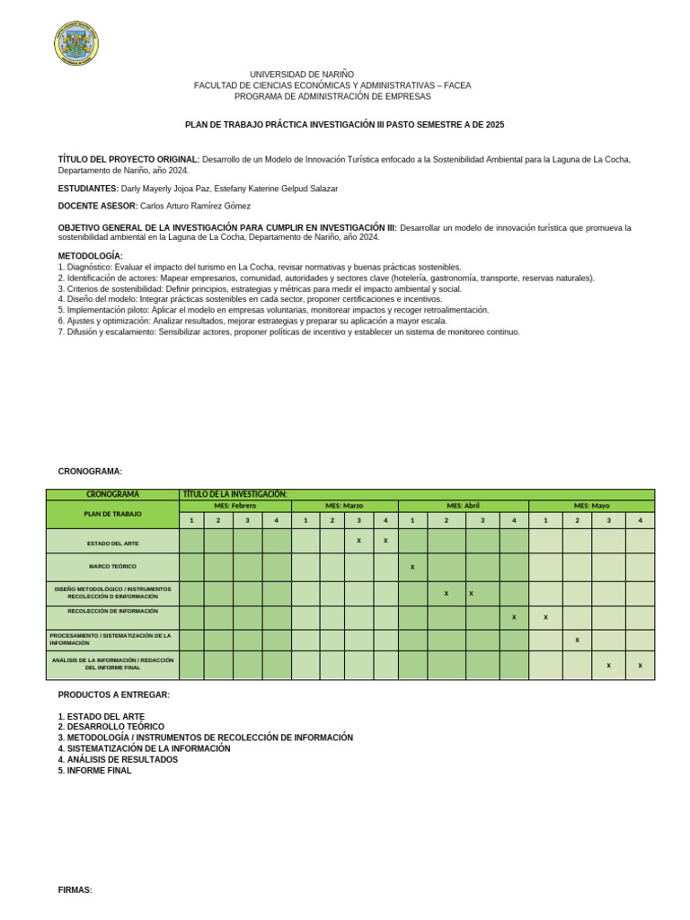 1 Modelo Turismo Cocha Plan Trabajo | PDF | Sustentabilidad | Turismo