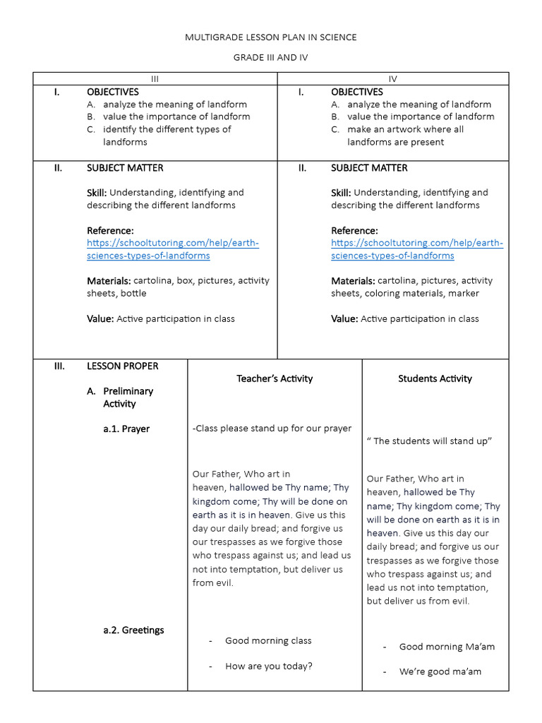 Detailed Lesson Plan in Multigrade | PDF | Volcano | Lord's Prayer