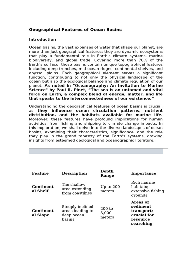 Ocean Basin Geographical Features Explained | PDF | Seabed | Plate ...