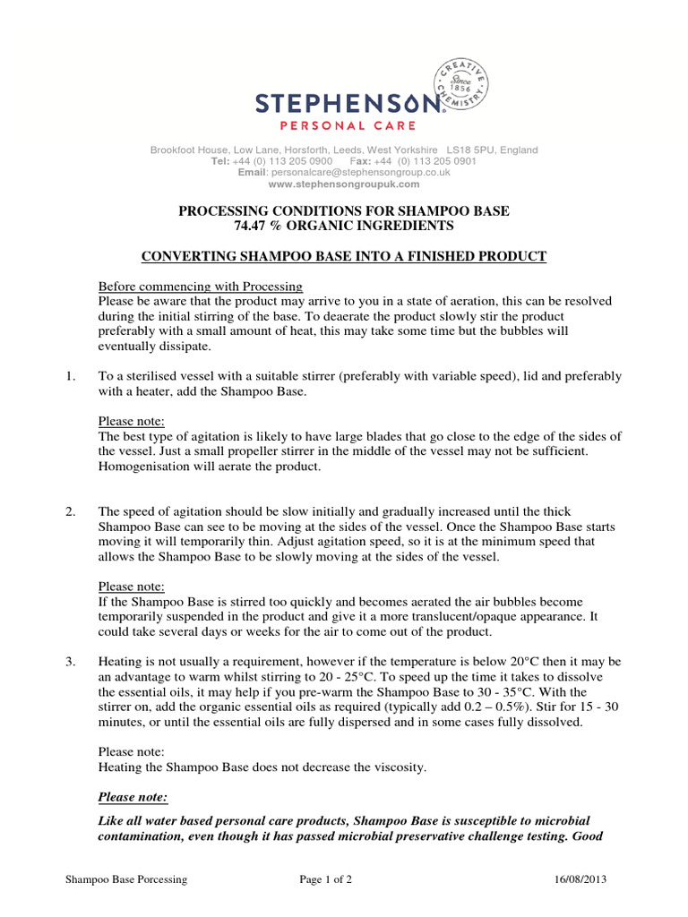 Shampoo Base Processing | PDF | Shampoo