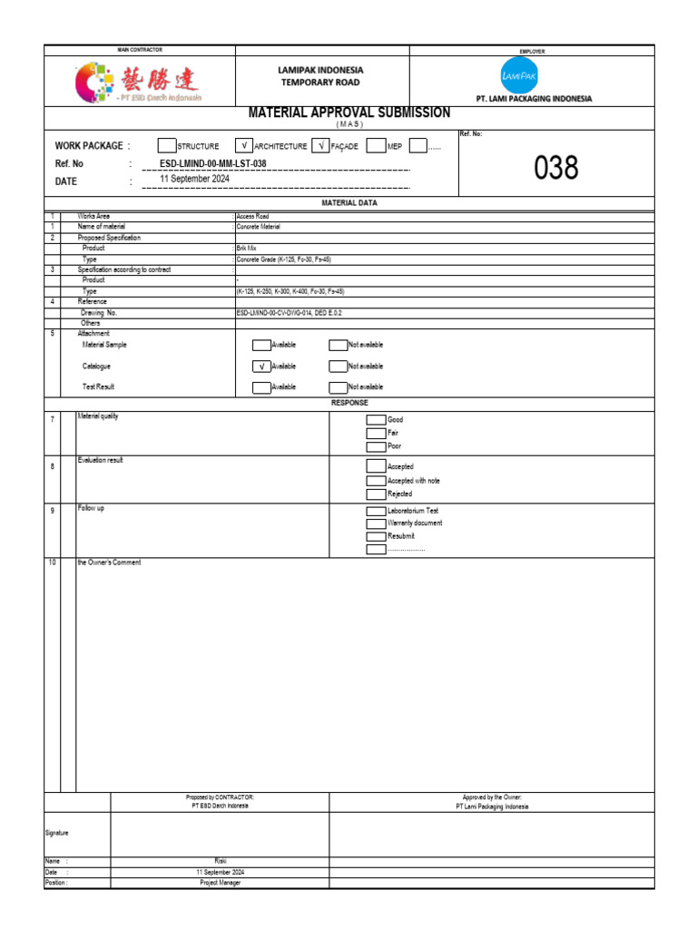 Esd-Lmind-00-Mm-Lst-038 Mas Concrete Material Brand Brik Mix | PDF ...