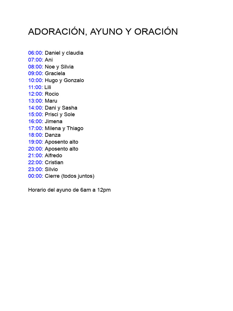 Horario de Ayuno Congregacional | PDF