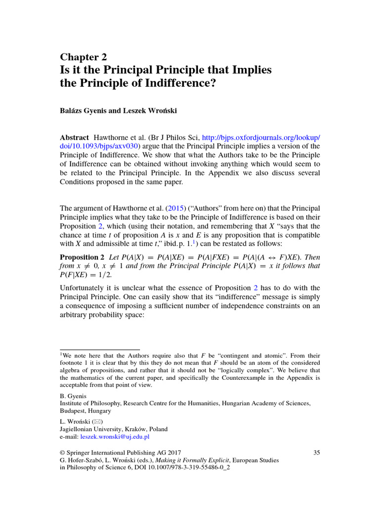 Is It The Principal Principle That Implies The Principle of Indifference | PDF | Theorem | Argument