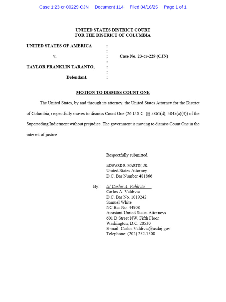 Motion to Dismiss Count One in US v. Taranto | PDF