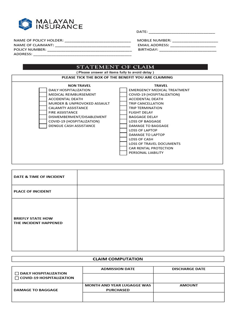 Personal Accident Claims Form | PDF | Insurance | Private Law