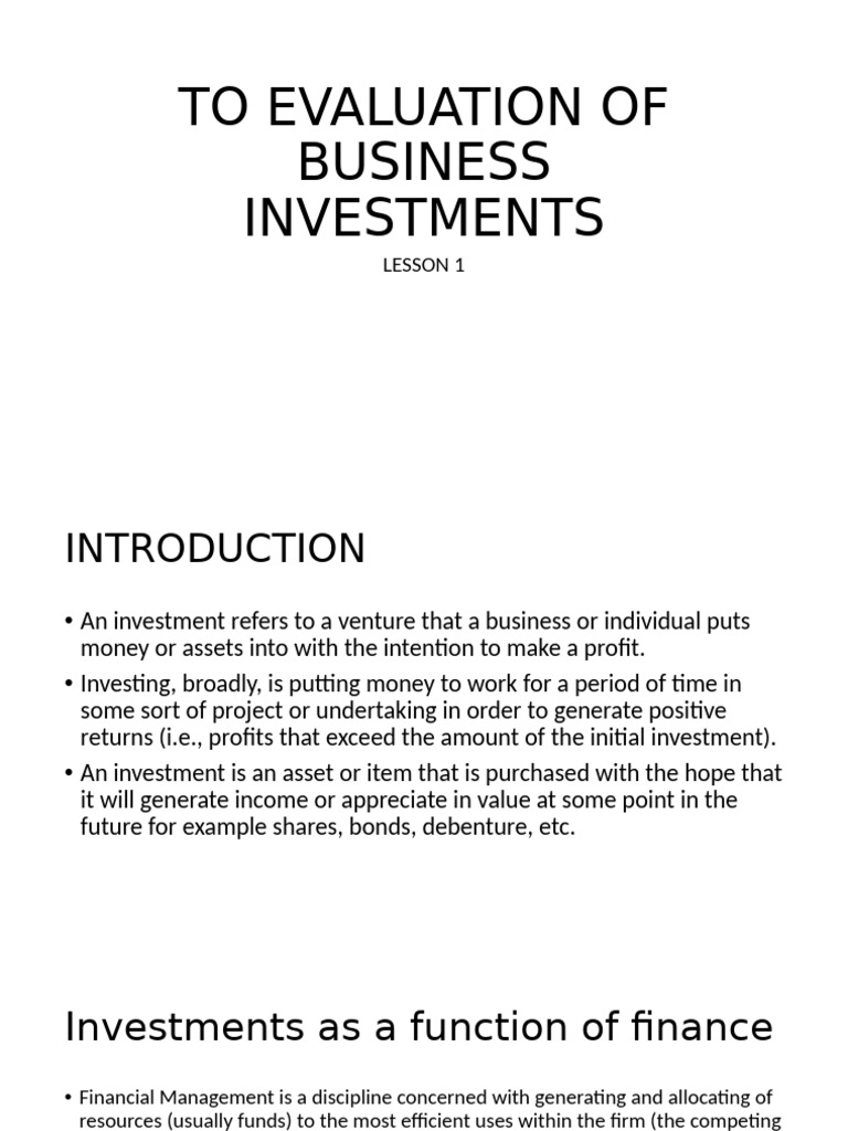 Business Investment Evaluation Guide | PDF | Investing | Capital Budgeting