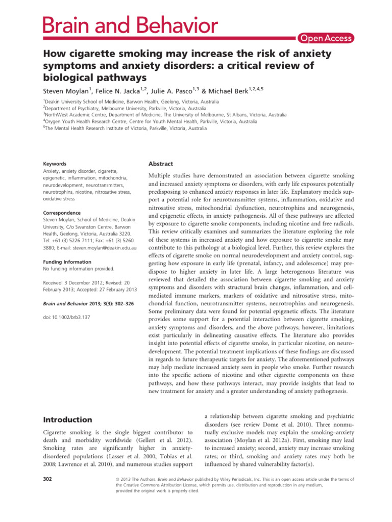 Brain Anxiety Smoking and | PDF | Reactive Oxygen Species | Anxiety