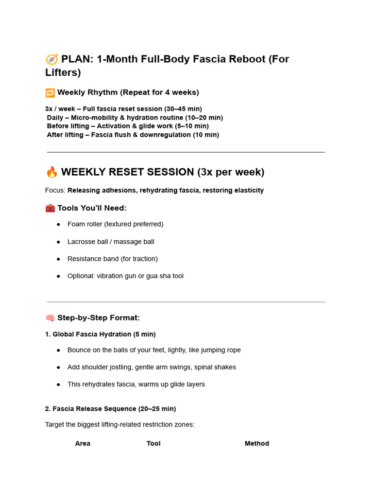 1-Month Fascia Reboot Plan for Lifters | PDF | Anatomical Terms Of ...